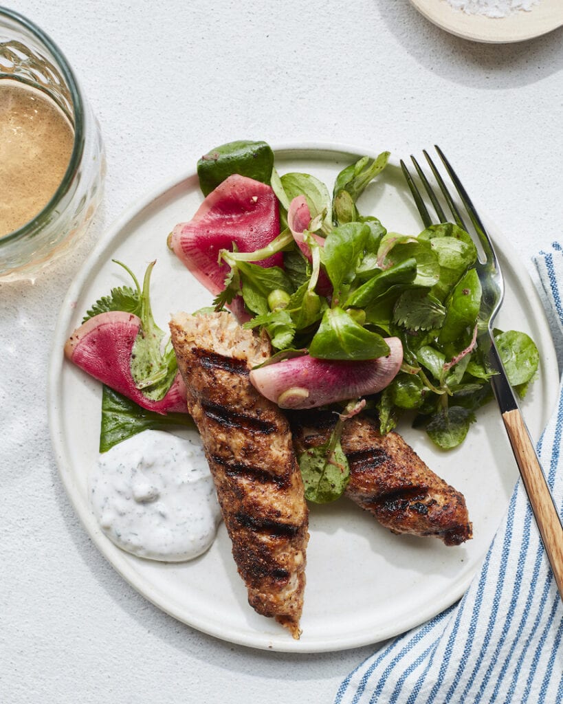 Spiced Chicken Kebabs With Yogurt Sauce - What's Gaby Cooking