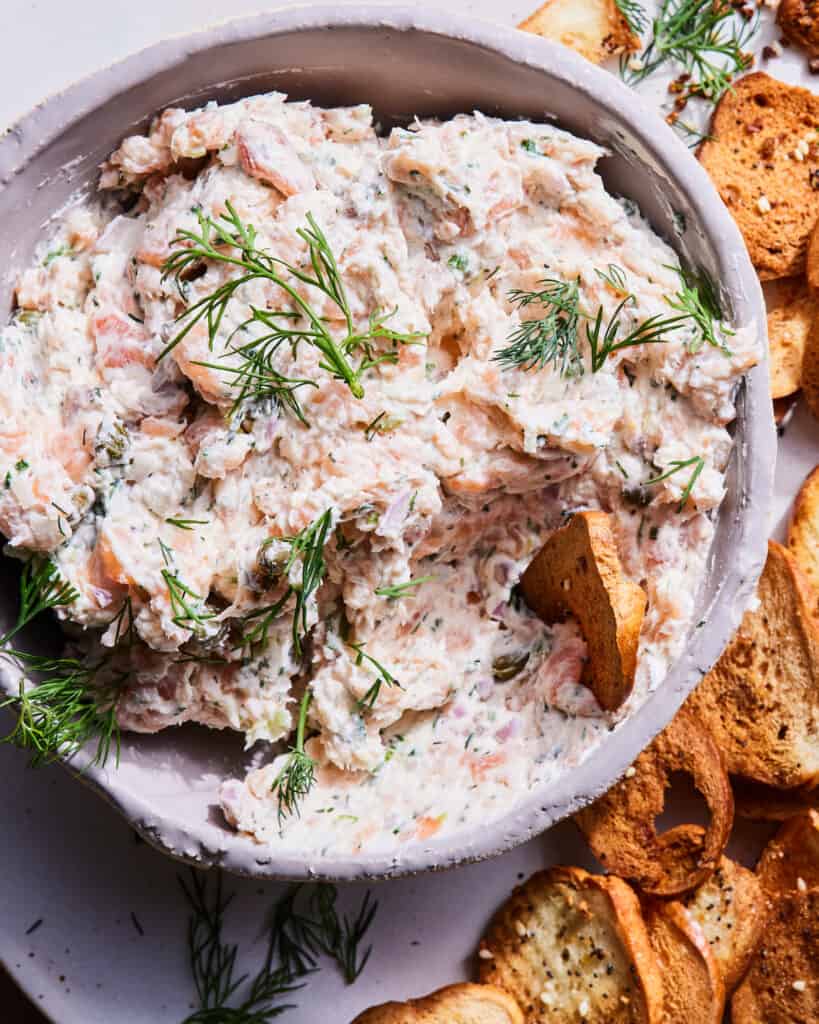 Smoked Salmon Dip With Bagel Crisps - What's Gaby Cooking