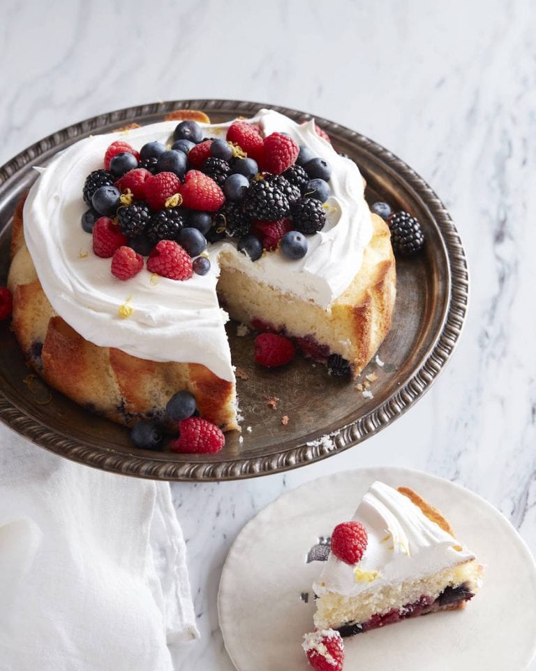 Mixed Berry Lemon Drenched Cake - What's Gaby Cooking