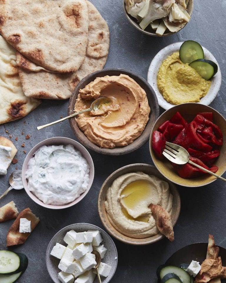 Hummus Bar With Naan Crisps - What's Gaby Cooking
