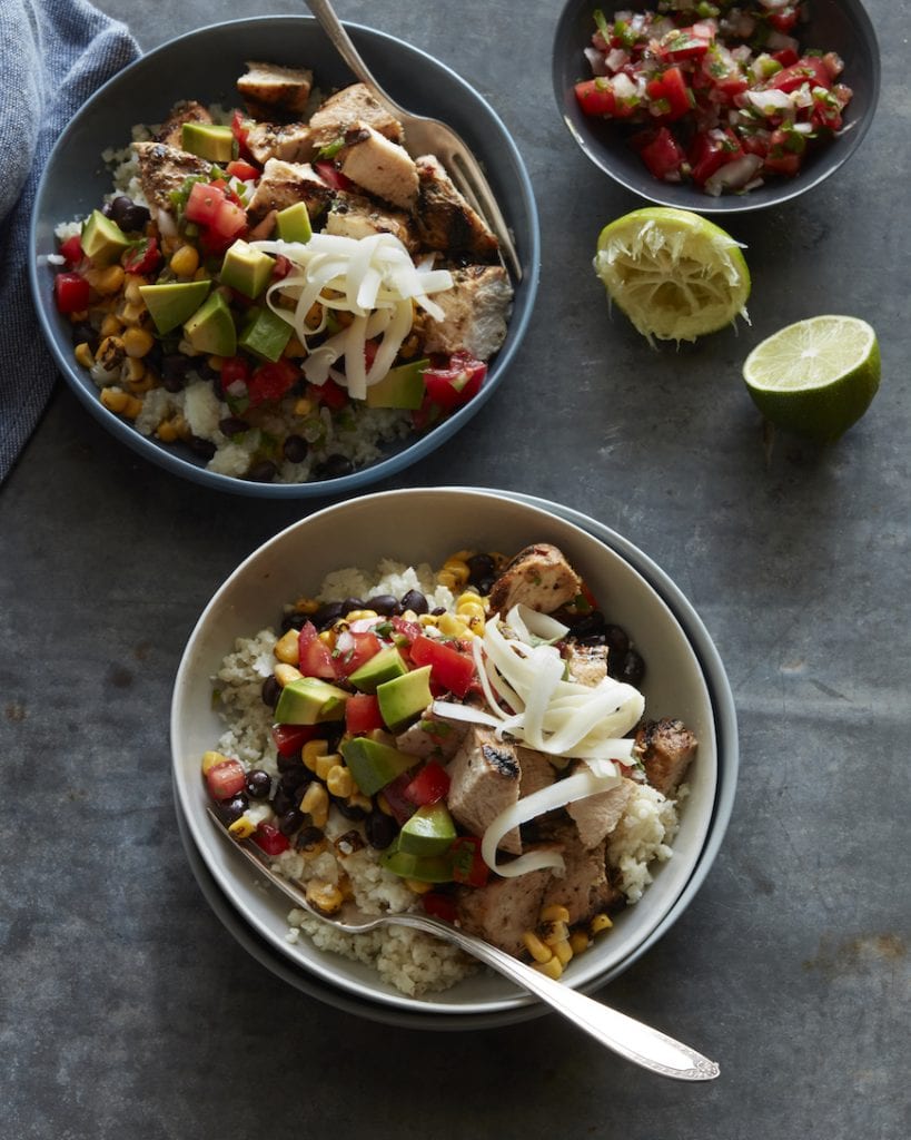 Cauliflower Rice Chicken Burrito Bowls - What's Gaby Cooking
